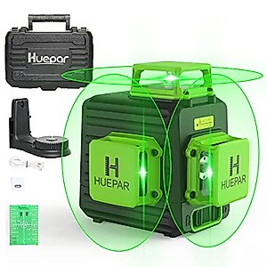 Huepar 3D Cross Line Self-leveling Laser Level 3 x 360 Green Beam Three-Plane Leveling and Alignment Laser Tool, Li-ion Battery with Type-C Charging Port & Hard Carry Case Included - B03CG Pro