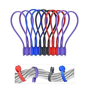 10 PCS Silicone Magnetic Cable Ties, Cable Clips Cord Organizer [1S] Management cable Cords, Reusable Magnet Cable Organizer, Phone Cord Holder for Organizing, Bookmark Whiteboard Fridge Magnets etc
