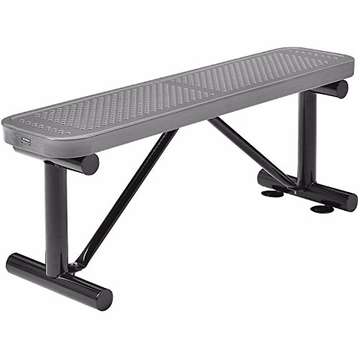 Global Industrial 48" L Outdoor Steel Flat Bench, Perforated Metal, Gray