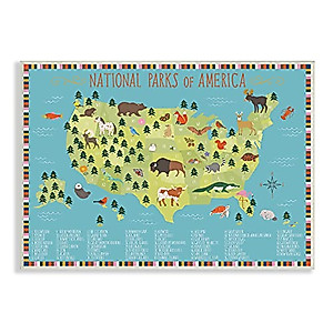 Stupell Industries Children's National Parks of America Map Animal Wildlife Wall Plaque, 19 x 13, Blue