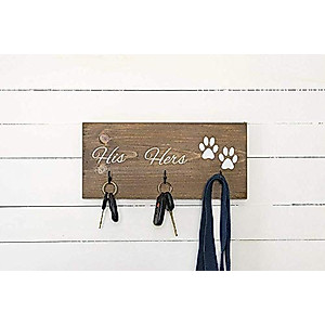 Wall Mounted His Hers and Paws Leash and Key Holder, Dog Lover Gift for Women, 12 inch by 5.5 inch