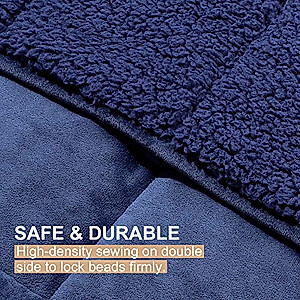 Argstar Sherpa Fleece Weighted Blanket for Adults 15 Lbs On Queen Bed, Soft Cozy Fuzzy Heavy Blankets with Premium Glass Beads, 60"x80", Navy.