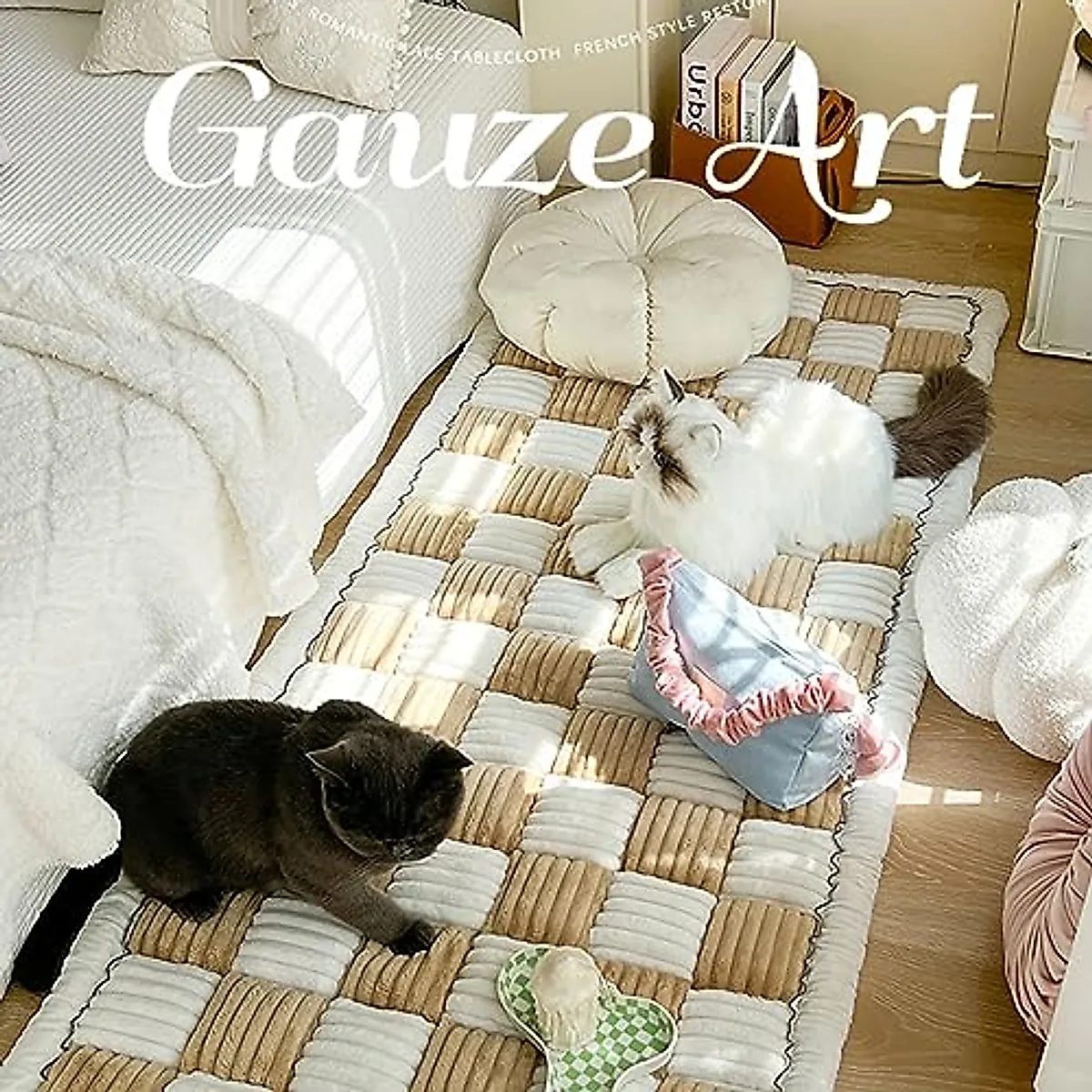 Yanolam Funnyfuzzy Cream - Funny Fuzzy Couch Cover Coloured Large Plaid Square Pet Mat Bed Couch Cover - Gardenchic Couch Cover for Floor Pet (70×210 cm / 27.6×83 in, Blue Gray)