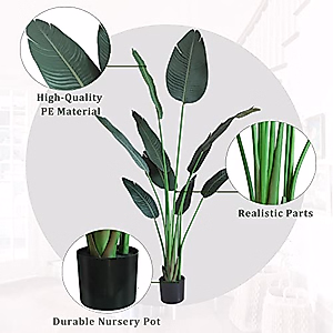 Chantoo Artificial Bird of Paradise Plant 4FT Fake Tropical Palm Tree with 8 Trunks in Pot for Indoor Outdoor Perfect Faux Plants for Home Garden Office Store Decor