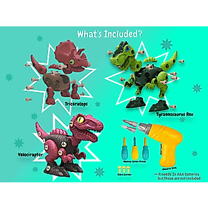 Pop A Giggle Take Apart Dinosaur Toys for Kids 3-5, Dino Toy with Electric Drill for 3 4 5 6 7-Year-Old Boys, Stem Educational Learning Building T-Rex Dino for Birthday Gifts