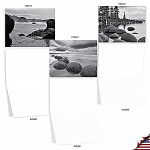 The Best Card Company - 10 Blank Note Cards with Envelopes (4 x 5.12 Inch) - Black & White Photos, Bulk Boxed Set - On the Rocks M3309