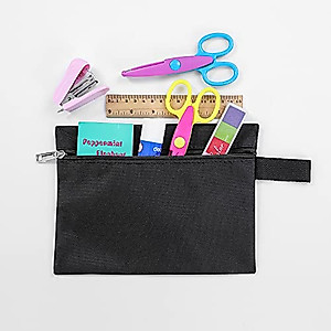EZEKMAF Zipper Pencil Bags, 2 Pc Pen Pouches, 9 By 6.7 Inch 600D Oxford Fabric Water Resistant Markers Eraser Zippered Bag Pouch, Office School Suppliers, Cosmetic, Makeup Small Tools Bulk, Black.