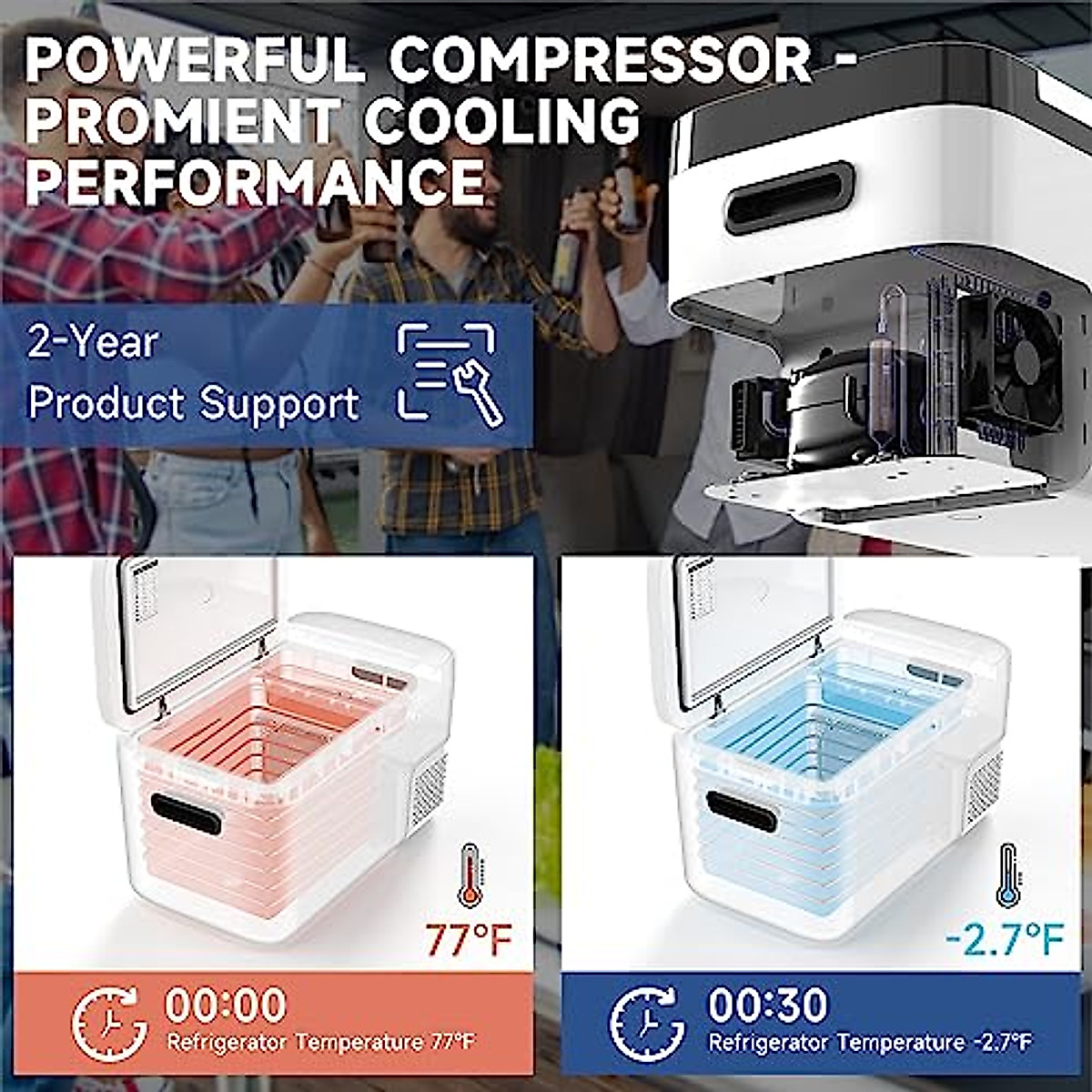 UKKISO 12 Volt Refrigerator for Car: 20L Portable Fridge Car Cooler -4℉-68℉ RV Electric Compressor Cooler APP Control Mini Fridge and Freezer, 12/24V DC and 100-240V AC for Travel, Camping