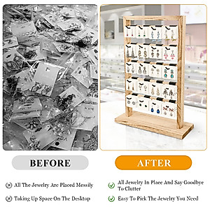 Fumingpal Earring Display Stands for Selling, Wooden Jewelry Display Rack with 20 Removable Hooks, 5-Tier Jewelry Organizer for Earring Cards, Necklaces, Bracelets, Keychains(Oak Color)