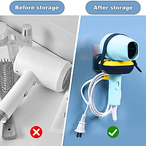 RAUWIZX Wall Mounted Hair Dryer Rack, Adjustable Hands-Free Hair Dryer Rack, Hole-Free Self-Adhesive Bathroom Hair Dryer Storage Rack, 360° Rotating Hair Dryer Holder. Suitable for Bathroom, Bedroom.