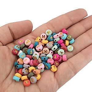 1200pcs Acrylic Letter Beads Alphabet Beads Round Mixed "A-Z" Alphabet Letter Bead Spacer Loose Bead with 1 Roll Crystal String Cord for Jewelry Making DIY Bracelets, Necklaces, Keychain（4mm x 7mm)