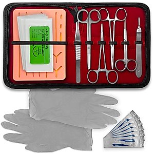 Complete Suture Practice Kit for Suture Training, Including Large Silicone Suture Pad with pre-Cut Wounds and Suture Tool kit (52 Pieces) Including Case, 3rd Generation Model. (Education Use Only)