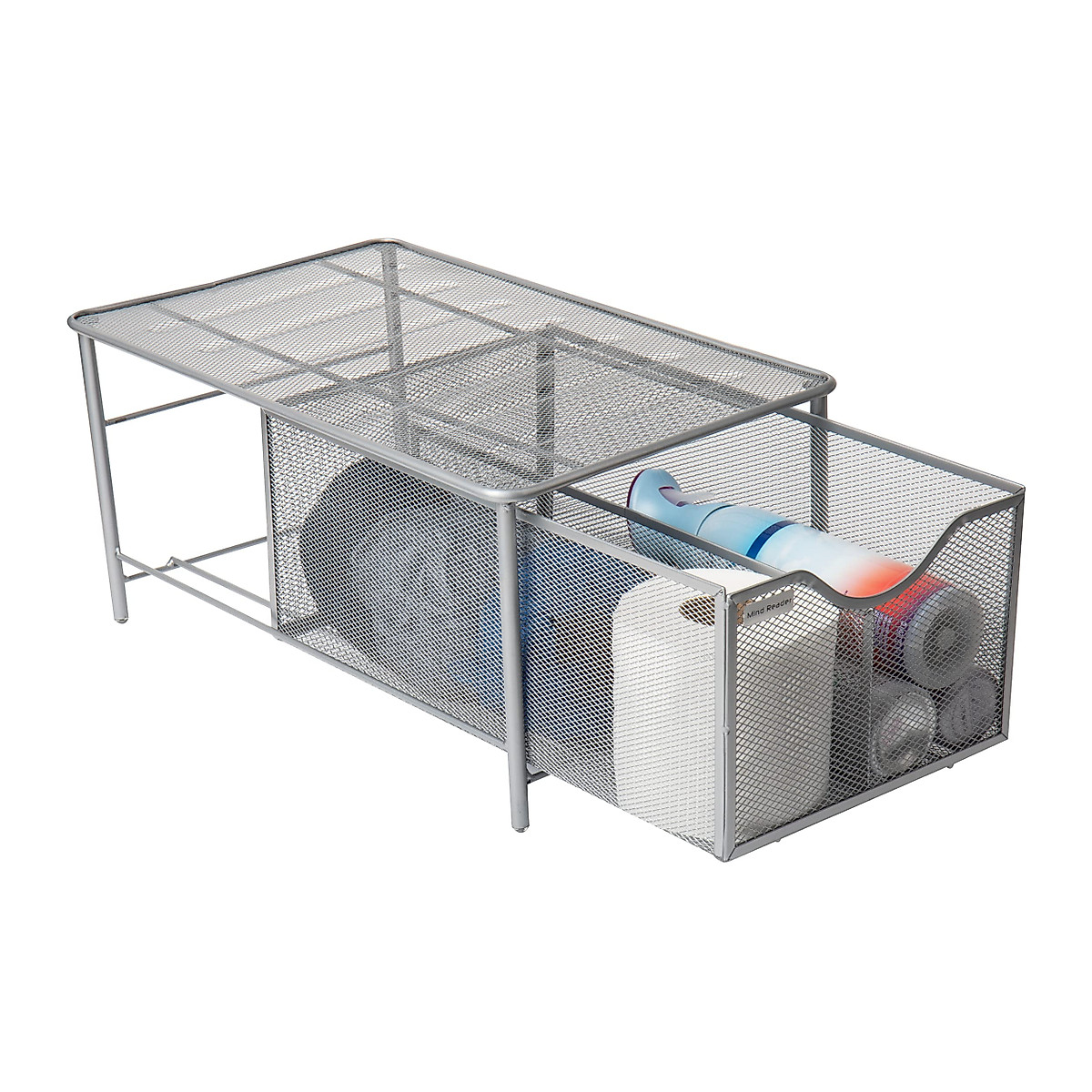 Mind Reader Organizer Storage Basket, 15.4” L x 9.4” W x 7.5” H, Silver (Pack of 2)