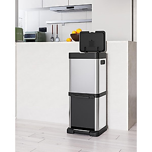 Vertical Trash Can - 2 Tiers 9 Gal Stainless Steel Tall Trash Can with Recycle Combo for Office Indoor