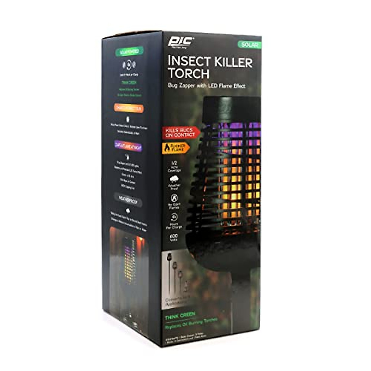 PIC Solar Insect Killer Torch (DFST), Bug Zapper and Accent Light, Solar Bug Zapper - Kills Bugs on Contact