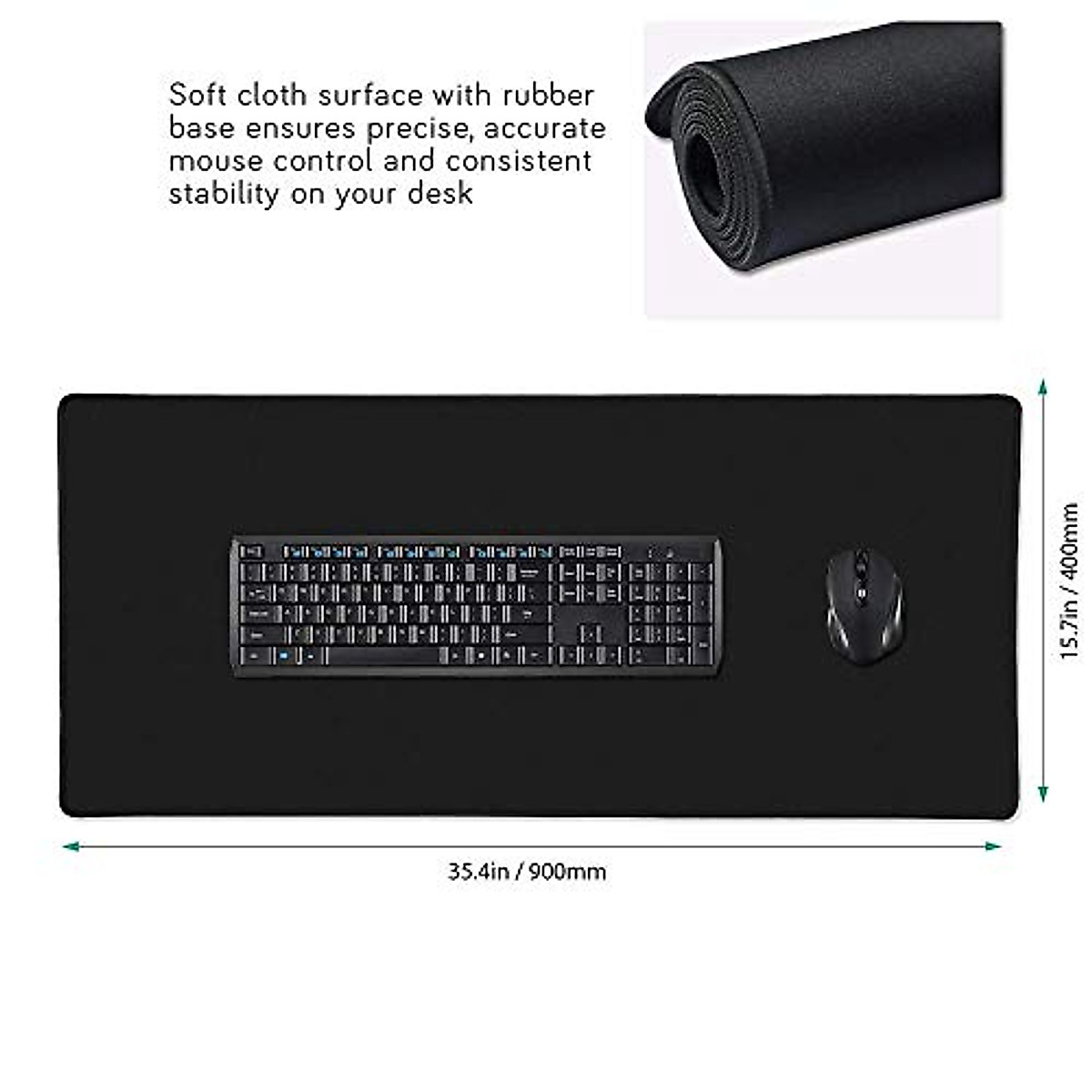 YEBMoo Extra Large Gaming Mouse Pads/Extended Protective Office Desk Mouse Mat Non-Slip Professional Precision Tracking Surface (35.4" x 15.7") for PC Computer Laptop (90x40Black001)