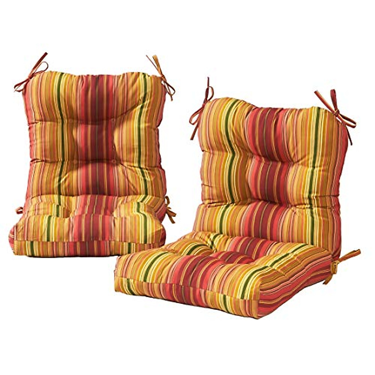 Greendale Home Fashions Outdoor Seat/Back Chair Cushion, 2 Count (Pack of 1), Cinnamon Stripe