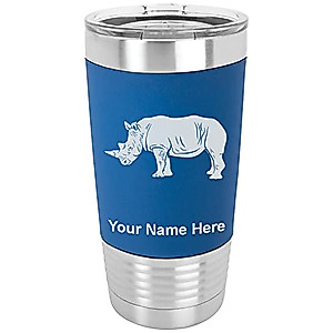 LaserGram 20oz Vacuum Insulated Tumbler Mug, Rhinoceros, Personalized Engraving Included (Silicone Grip, Dark Blue)