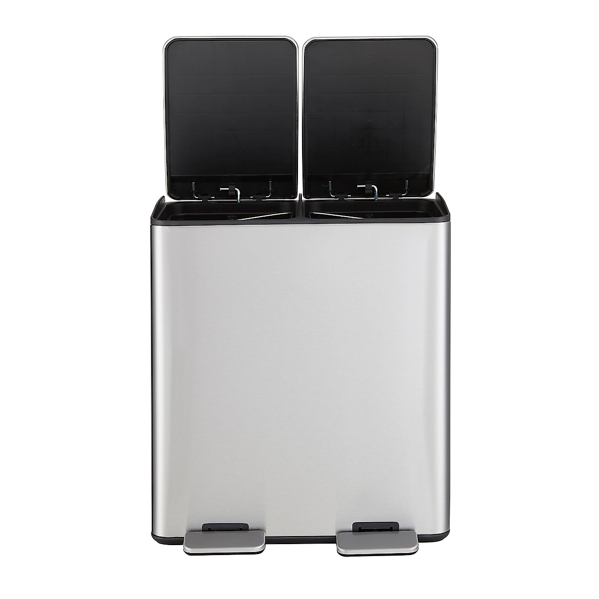 Casa Andrea Milano 10-Gallon Hands-Free Dual Compartment Recycling Kitchen Step Trash Can with Soft-Close Lid, Plastic Inner Buckets