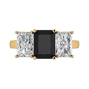 4.0 ct Emerald Cut 3 Stone Solitaire accent Natural Black Onyx Designer Anniversary Bridal Engagement Ring 14k yellow Gold 6.5