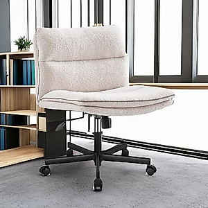 EMIAH Armless Office Desk Chair with Wheels Faux Fur Vanity Mid-Back Ergonomic Home Computer Comfortable Adjustable Swivel Furry Task Chair with Thickened Cushion
