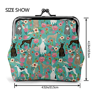 Cute Whippet Dogs Lovers Green Flower Floral Animals Dog Wallets Purses For Women Girls, PU Leather Vintage Buckle Coin Kiss-Lock Change Purse Card Holder Pouch 3D Printing Makeup Bags Birthday Gifts