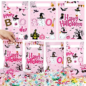 Sweetude 150 Pcs Halloween Little Boo Party Favor Bags Pink Little Boo Plastic Goody Bags Trick or Treat Candy Gift Bags for Halloween Party Kids Theme Birthday Baby Shower Party Favors Supplies