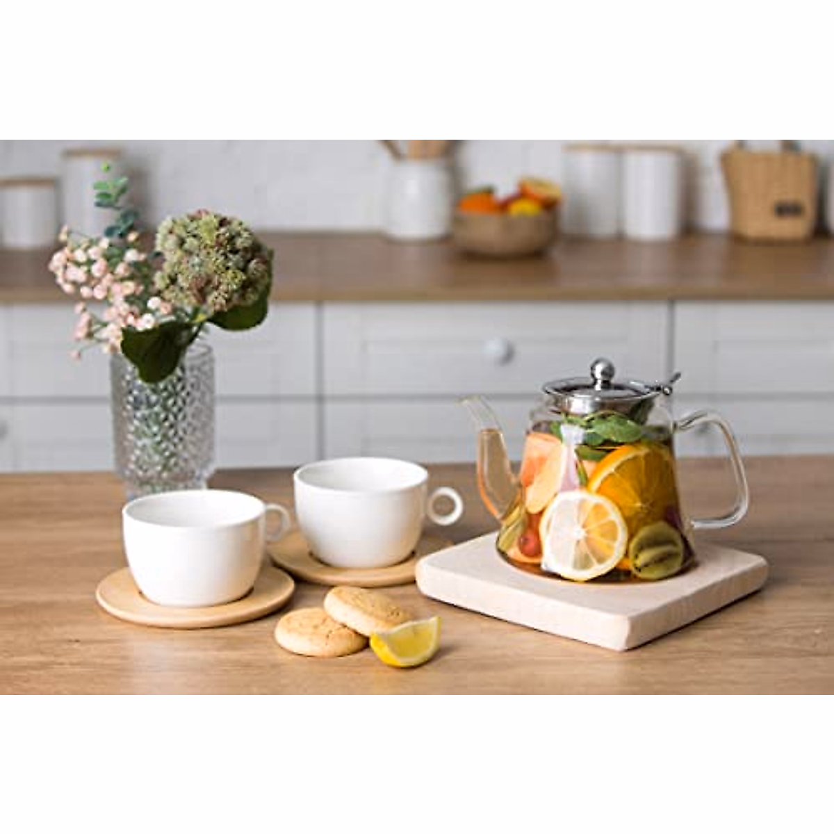 Aserson 1200 ml/40 oz Glass Teapot, Heat Resistant, Stainless Steel Infuser, Handmade, Leaf Tea Brewer, Borosilicate Glass, Stovetop Teapot and Microwave Safe