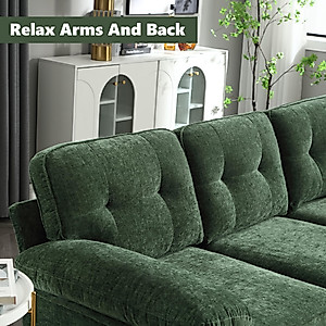 83" Small L Shaped Sofa Couch, Green Sectional Couches for Living Room with Chaise Lounge, Modern Chenille Modular Couch with Removable Cushions Cover Convertible Couches for Small Spaces Bedroom