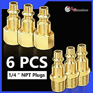 LE LEMATEC 15pc Air Compressor Hose Fitting Kit with Storage Case, 1/4" NPT Quick Connect Air Tool Fittings, Solid Brass High Flow Connectors; 3 Male and 3 Female Plugs + 5 Male to Male