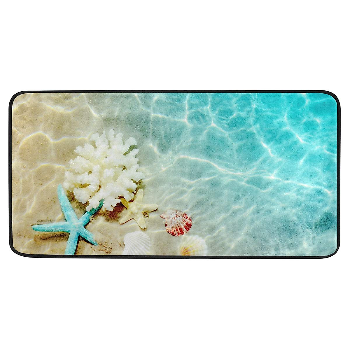 Starfish Coral and Seashell On The Summer Beach Kitchen Rug Doormats Carpet Bath Mats Runner Rug for Home Decor,Non-Slip Standing Kitchen Rug 39" X 20"