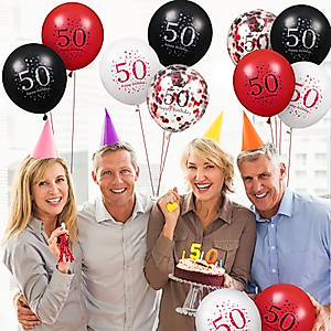 50th Latex Birthday Balloons, 16Pcs Red Black Happy 50th Birthday Balloons, Red Black 50th Birthday Party Decorations Balloons for Women Men 50th Birthday, Anniversary Decor