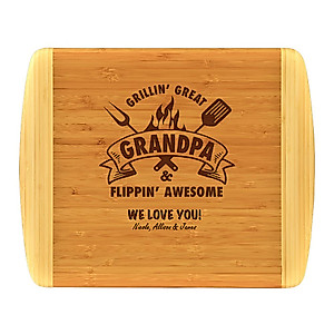 Grandpa Gift –PERSONALIZED Bamboo Cutting Board Custom Engraved Grillin Great Flippin Awesome Fathers Day Birthday Christmas Gift Best Grandpa Ever Papa Poppop Gifts Grandkids Grandchildren(11.5x13.5)