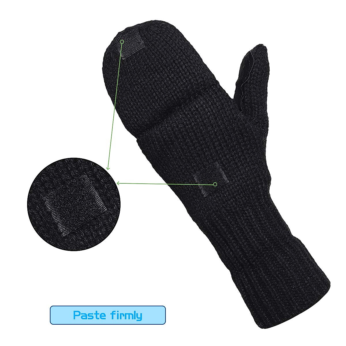 OMECHY Winter Knitted Fingerless Wool Gloves Thermal Insulation Warm Convertible Mittens Flap Cover for Men Women