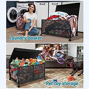 Yoleduo Toy Box Chest Storage Organizer with Lid Collapsible Metal Sturdy Toy Storage Bins with Wheels Storage Boxes Bins Baskets for Kids, Boys, Girls (1 piece, Black)
