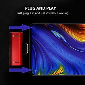 Mikikit Headphone Adapter Audio Charging Adapter Earphone Charging Splitter 2 in 1 Type C Male to Dual Female Headphone Charging Converter (1 Red Black) 2pcs