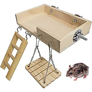 kathson Dwarf Hamster Wood Platform with Ladder Swing Climbing Toys Rat Playground Set Hamster Crawling Cage Accessories for Gerbil Dwarf Rat 5PCS