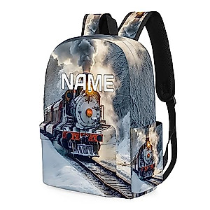 OMFUNS Locomotive Train Customized Kids Backpack for Boys Girls Winter Transport Personalized Preschool Toddler Backpack Kindergarten Nursery Bookbag Travel Children School Bag