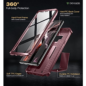 Dexnor Full Body Case for Samsung Galaxy Note 9/6.4 inches, [Built in Screen Protector and Kickstand] Heavy Duty Military Grade Protection Shockproof Protective Cover for Galaxy Note 9,Maroon Red