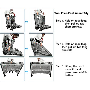 JOYMOR Baby Bedside Sleeper, Extra Large Bed Side Bassinet, Pack n Play Convert Playpen, Quick Foldable Travel Bassinet Bed, with Toy, Wheels & Brake, Carry Bag for Boys Girls