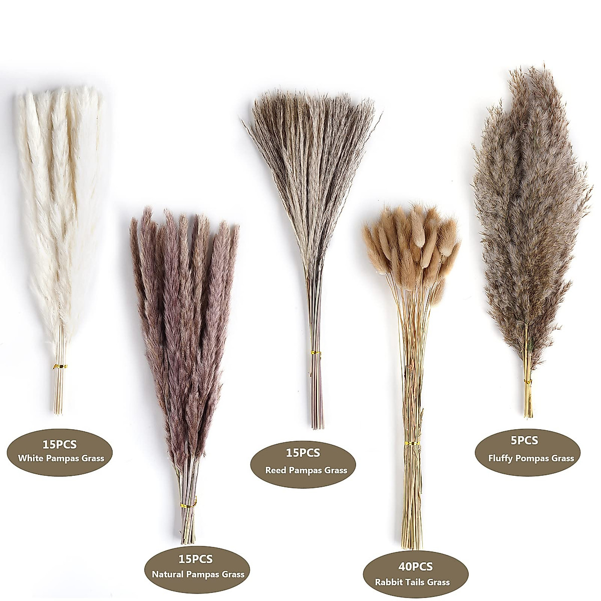 95PCS Dried Flowers Pampas Grass Boho Decor, Dried Pampas Grass for Boho Home, Wedding, Baby Shower Decorations, Bunny Tails Dried Flowers, Table Decor Home Decorations