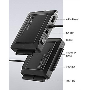 Inateck USB 3.0 to IDE/SATA External Hard Drive Reader Applicable to 2.5"/3.5" HDD/SSD, with 12V/2A Power Supply, SA03001