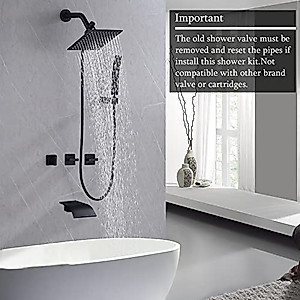FSCEPIXI 3 Handles Tub Shower Faucet,Bathtub Shower Faucet Set with Tub Spout,Dual 2 in 1 Shower System Complete Tub and Shower Trim Kit,Matte Black