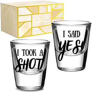Onebttl Engagement Gifts for Couples, Unique Newly Engaged Gifts, Shot Glass Set, Fiance Fiancee Gifts for Future Mr & Mrs,1.5 oz (45 ml) - I TOOK A SHOT, I SAID YES