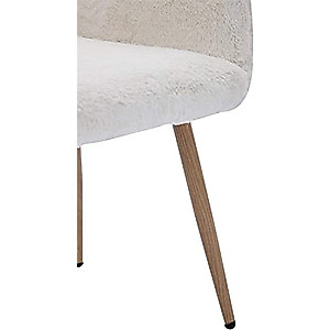 SSLine Faux Fur Vanity Chair Elegant White Furry Makeup Desk Chairs for Girls Women Modern Comfy Fluffy Arm Chair with Wood Look Metal Legs in Bedroom Living Room