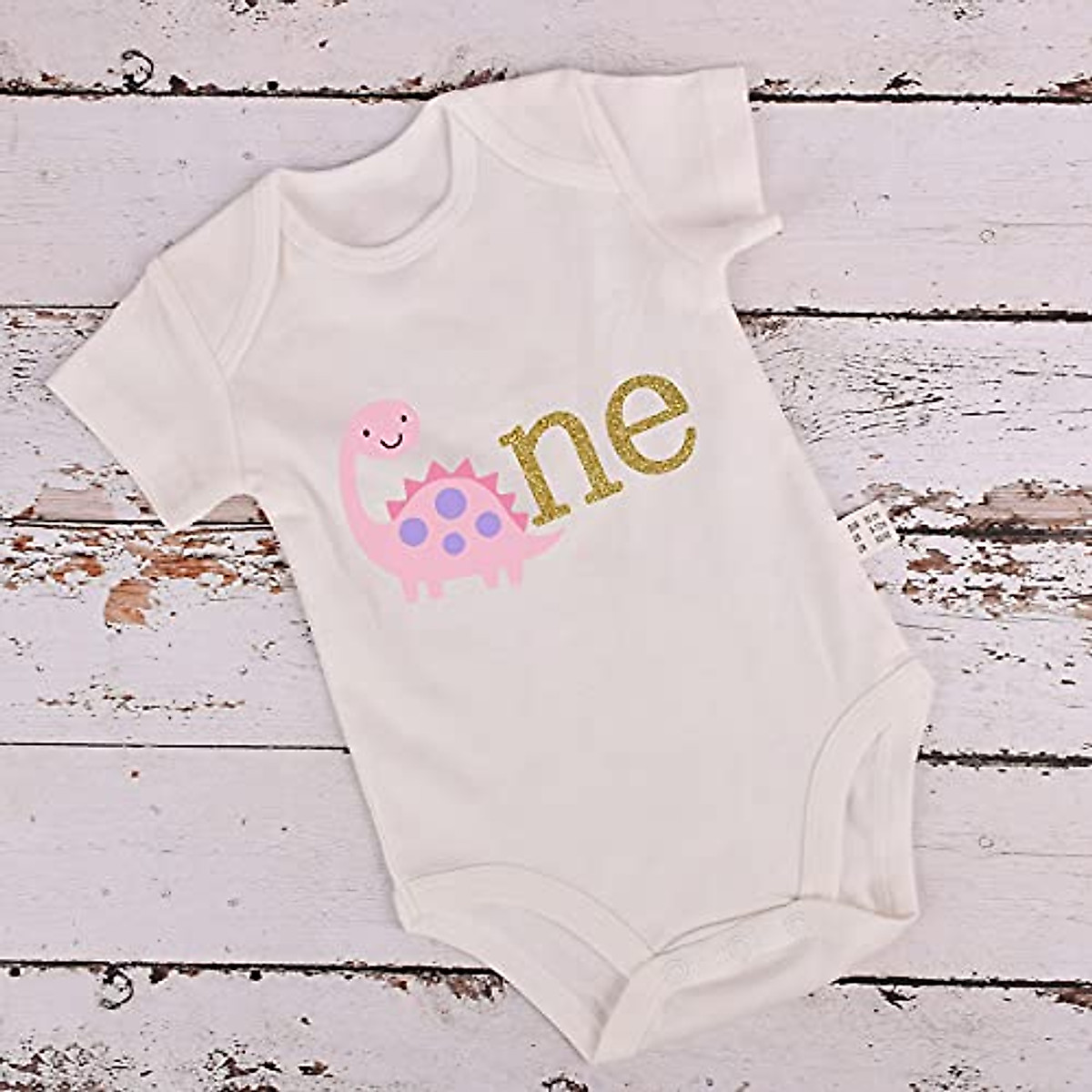 Gouldianfinch Infant Baby Girls 1st Birthday Outfits Dinosaur Printed Romper + Tutu Skirt with Tail Toddler Princess Dress (12-18M)