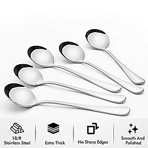20 Piece Soup Spoons, Round Stainless Steel Bouillon Spoons Round Spoons 6.7 inch