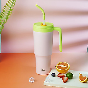 Konokyo Insulated Tumbler with Handle and Straw,40 OZ Vacuum Stainless Steel Water Bottle Travel Mug Metal Cup with Fruit Diffuser,Cherry