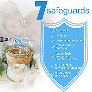 Candle Lighter Upgraded USB Rechargeable Electric Lighter Extra Long Lasting Battery Life, LED Display, Flexible Neck Windproof Flameless Plasma Long lighter for Candles BBQ Kitchen Camping