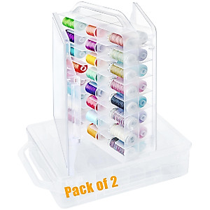New brothread Pack of 2 Double-Sided Sewing Organizers, Thread Storage Boxes with 2x46 Grids, Clear Organizer Boxes for Embroidery Sewing Thread, Embroidery Floss, Needle, Beads, Small Crafts,Toy Cars